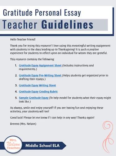 Thanksgiving Writing Activity Middle School by Mrs Nelson Teaches