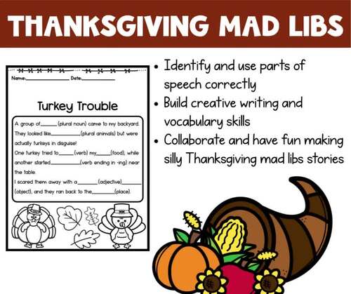 Thanksgiving Mad Libs | Thanksgiving Nouns, Verbs & Adjectives | TPT