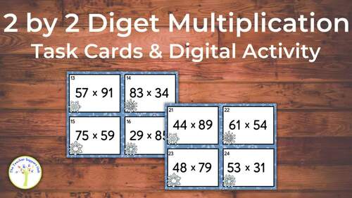 Math Winter Write the Room Task Cards and Digital 2 by 2 Multiplication