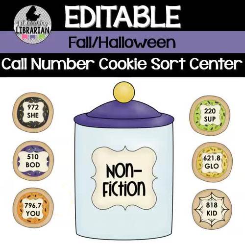 Editable Fall & Halloween Call Number Cookie Sort Library Center
