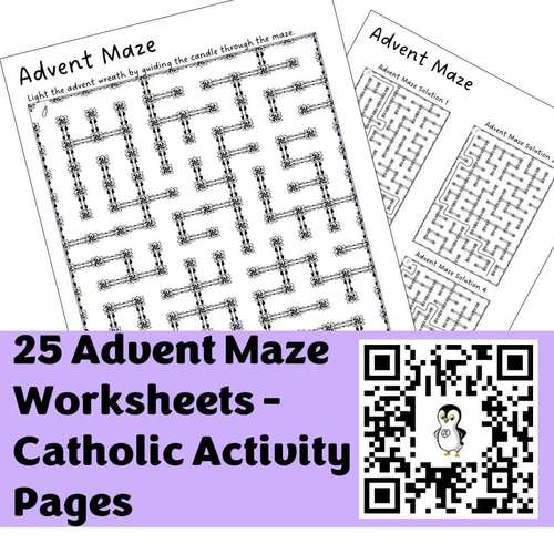 25 Advent Maze Worksheets - Catholic Activity Pages by picrustable