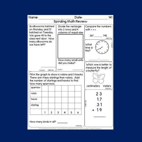Math Spiral Review | 2nd Grade Daily Worksheets Morning Work Homework ...