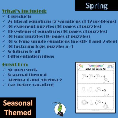 Spring Logic Puzzles for Algebra with Equations and Polynomials | TPT