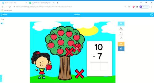 BOOM CARDS:Math Apples Game SUBTRACTION 1-10 Back to school Distance ...