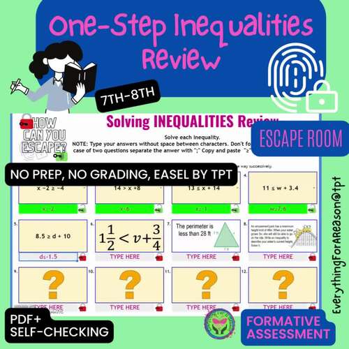 Inequalities Review: Solving One-Step Inequalities ESCAPE ROOM | TPT