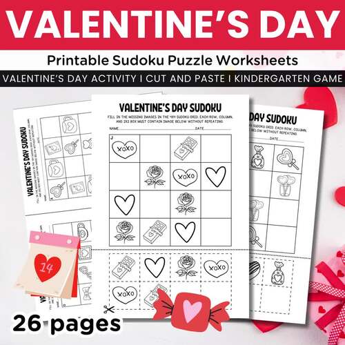 Valentine’s Day Sudoku Puzzle Worksheets, Fun Games Problem-Solving ...