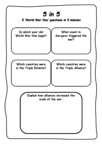 History World War One Starter Questions Worksheets PDF by Worksheet ...