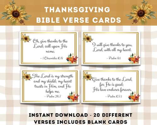 Thanksgiving Scripture Verse Cards, Bible Verse Cards, Christian Name Place