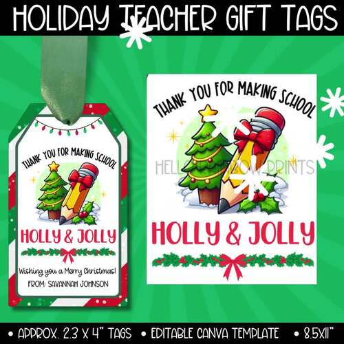 Christmas Gift Tag Card Template, Holiday Teacher Appreciation Thank You