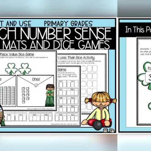 Number Sense Math Mat Activities and Dice Games For St. Patrick's Day