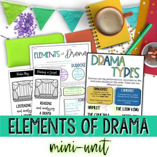 Elements of Drama Unit for ELA - Drama Elements Activities and Worksheets