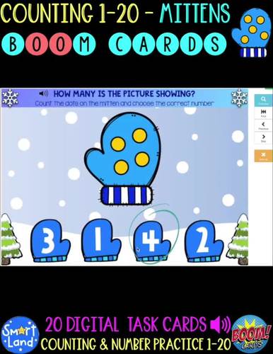 Counting and Number practice 1-20 digital cards | Mittens | TPT