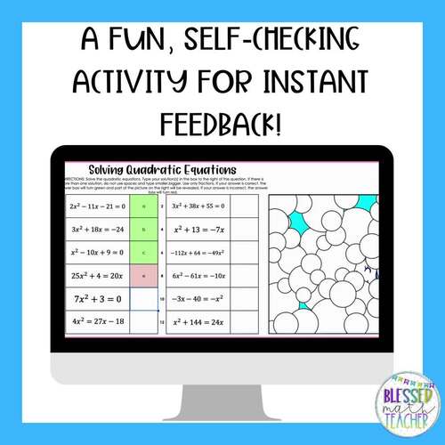 Solving Quadratic Equations Digital Activity and Worksheet - Algebra 1