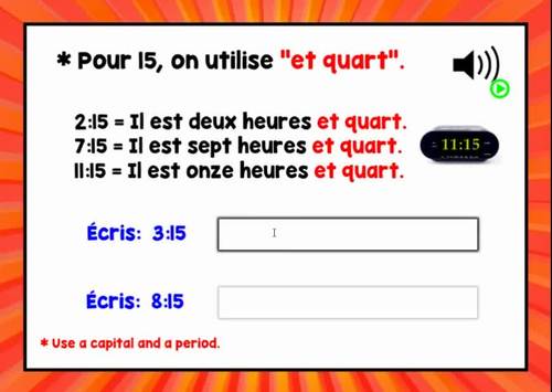 FRENCH TIME BOOM CARDS Level 2 French Boom Cards Telling Time Task Cards