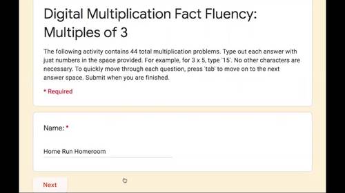 Digital Multiplication Fact Fluency: Multiples of 3 Google Classroom™