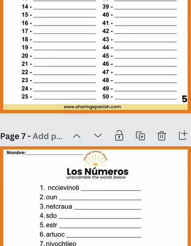 Numbers in Spanish 1-50 | Números 1-50 worksheets and activities
