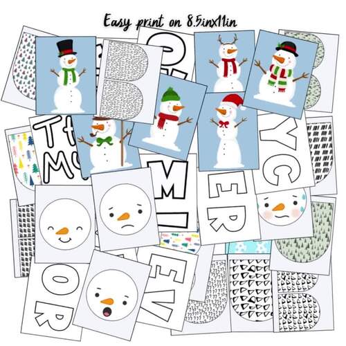 Snowflake Snowman Bulletin Board, Winter Classroom Decor, Editable