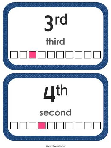 Ordinal (Positional) Numbers Flash Cards Ist to 10th, Kindergarten Math ...