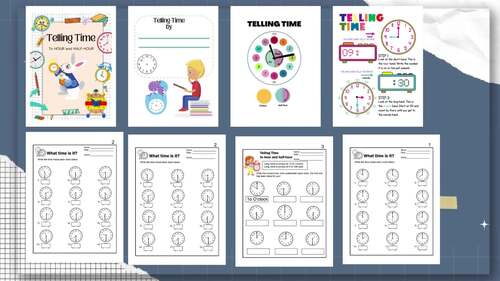 Telling the time Whole Hour and Half Hour Worksheets Activity and Games