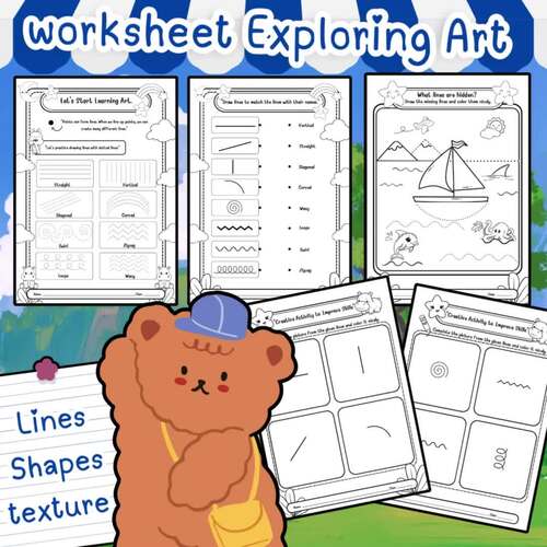Beginner Art Worksheets for Grades 1-3 Exploring Art Lines, Shapes,texture