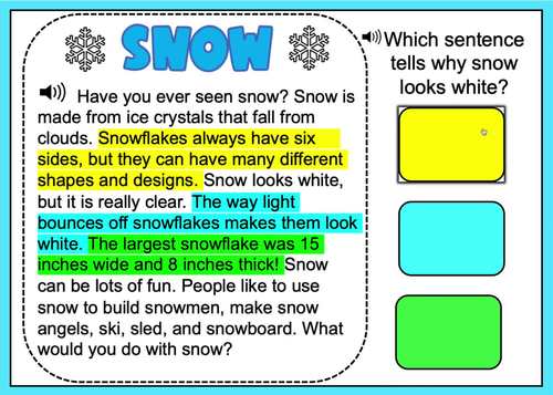 Snow Finding Text Evidence 3rd Grade Digital Reading Winter Boom Cards