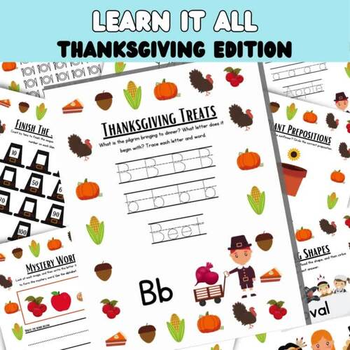 Thanksgiving Preschool & Kindergarten Worksheets | Homeschool | Homework