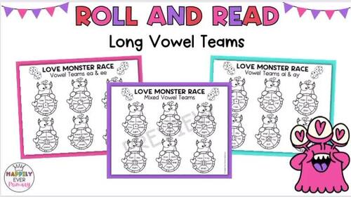 Valentine's Day Roll & Read Fluency Practice Games | Long Vowel Teams