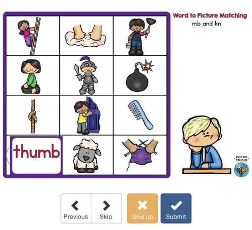 KN MB SILENT LETTER PHONICS BOOM CARDS MATCHING WORD TO PICTURE SILENT ...