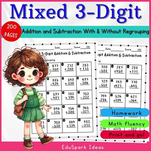 3 Digit Addition and Subtraction Worksheet | With & Without Regrouping ...