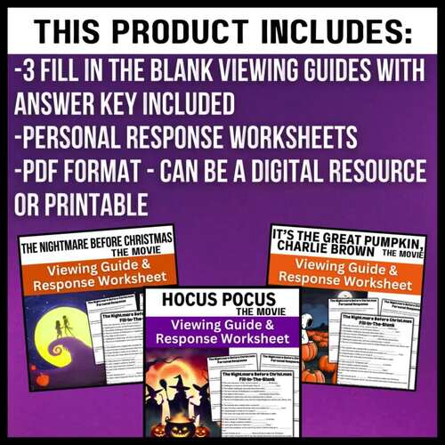 Halloween Movie Bundle →3 Fill In The Blank Viewing Guides & Response ...