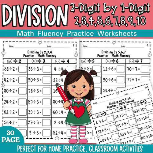 Division Worksheet for Numbers 2 to 10 Basic Division Facts Practice Math