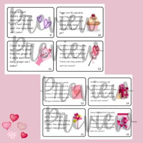 Valentine's Day Division Word Problems Task Cards | TPT