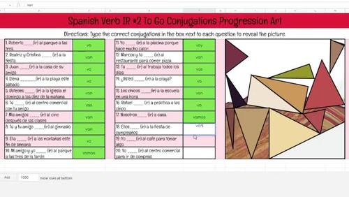 Spanish Verb IR To Go Set #2 Progression Art Mystery Picture | Rainbow ...