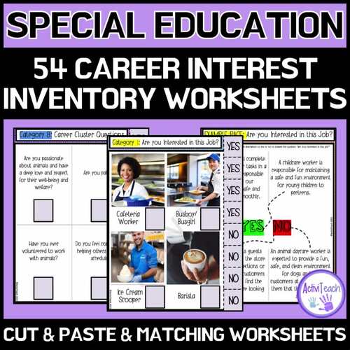 Special Education Career Interest Inventory Worksheets IEP Transition ...