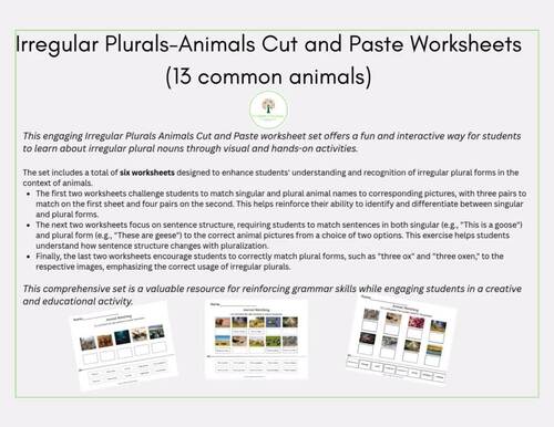 Irregular Plurals -Animals Worksheet Cut and Paste (ABLLS-R J15)