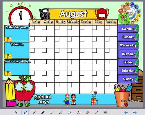 Morning Calendar For SMART Board - August- Back to school by mrscortes