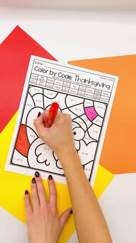Color by Code: Thanksgiving Color by Number Activity for Addition