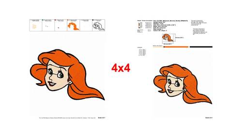 Red-haired Ariel Disney Princess Little Mermaid smiling face embroidery ...