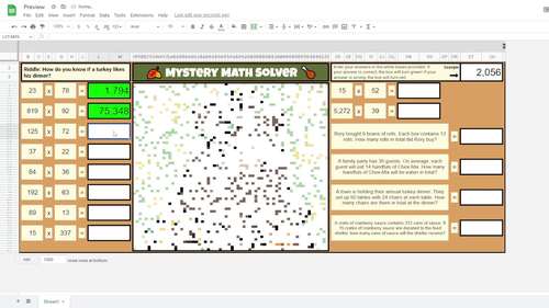 Thanksgiving - Multi-Digit Multiplication - Digital Math Activity ...