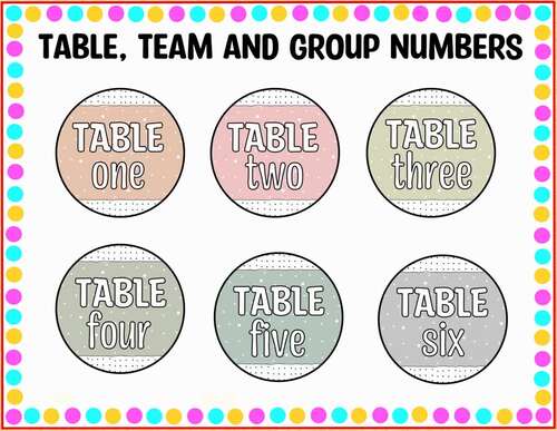 Printable Boho Neutral Dotty Table, Team and Group Number Labels, Table ...