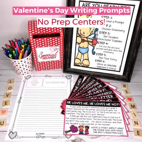 Valentine's Day Writing Prompts and Center Activity by The Rigorous Owl