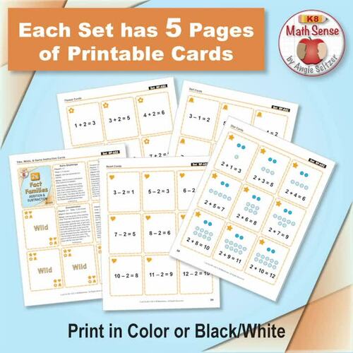 1st-2nd Grade Fact Families 10 Card Games Addition & Subtraction ...