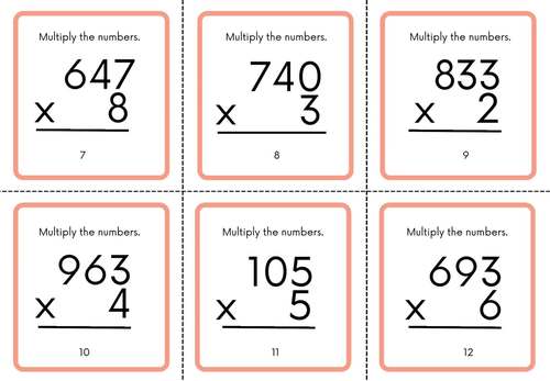 3-DIGITS BY 1-DIGIT MULTIPLICATION W/WO REGROUPING TASK CARDS|3RD GRADE ...