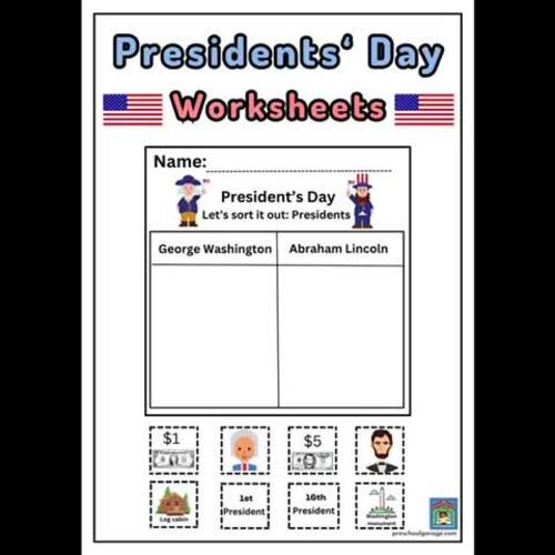 Presidents' Day Worksheets by Preschool Garage | TPT