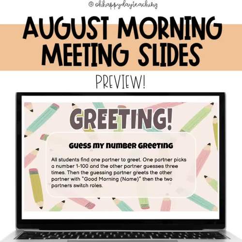 August Morning Meeting Slides for Upper Elementary by Oh Happy Day Teaching