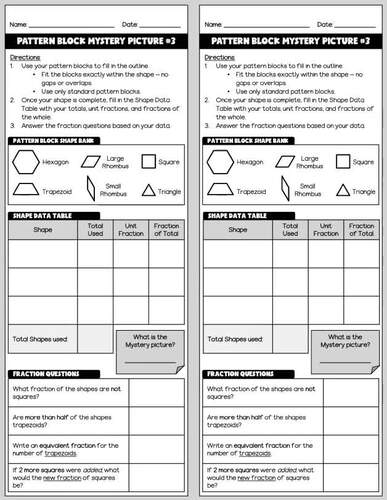 End of Year Summer Pattern Block Mystery Pictures | 3rd Grade | Fractions