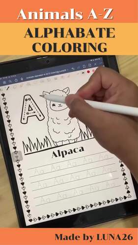 Animal alphabet coloring pages with practice writing the letters A to Z.