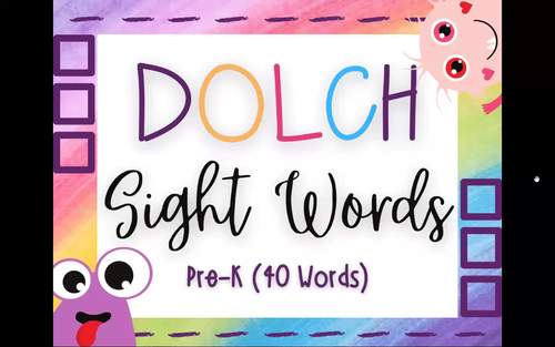 Pre-K Dolch Sight Words Flashcards with Easel Activities | TPT