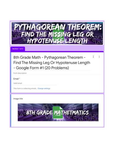 8th Grade Math - Pythagorean Theorem (Length Of The Hypotenuse) Google ...