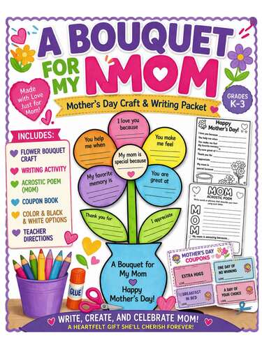 Mother’s Day Craft & Writing Activity |Flower Bouquet Craft, Coupon ...
